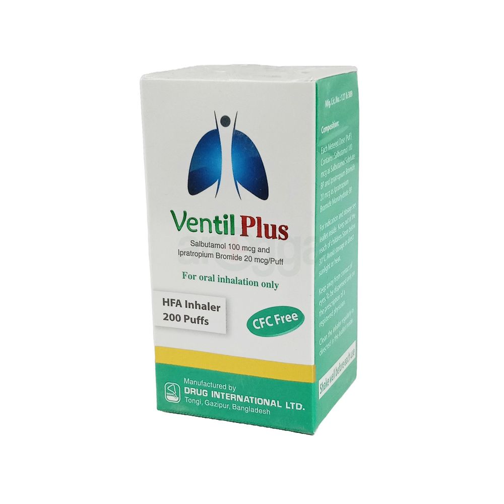Ventil Plus HFA 20mcg+100mcg/puff Inhaler - Arogga Online Pharmacy