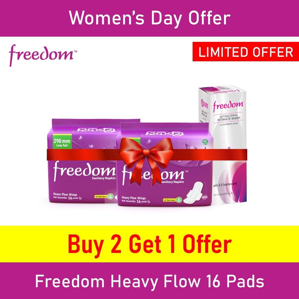 Buy 2 Freedom Sanitary Napkin Heavy Flow 16 pads Get Intimate Wash ...