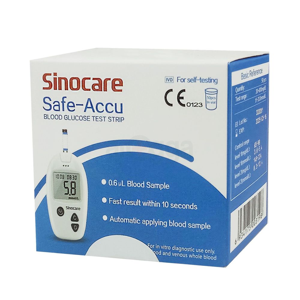 Sinocare Safe-Accu Test Strip 25's Pack - Arogga Online Pharmacy
