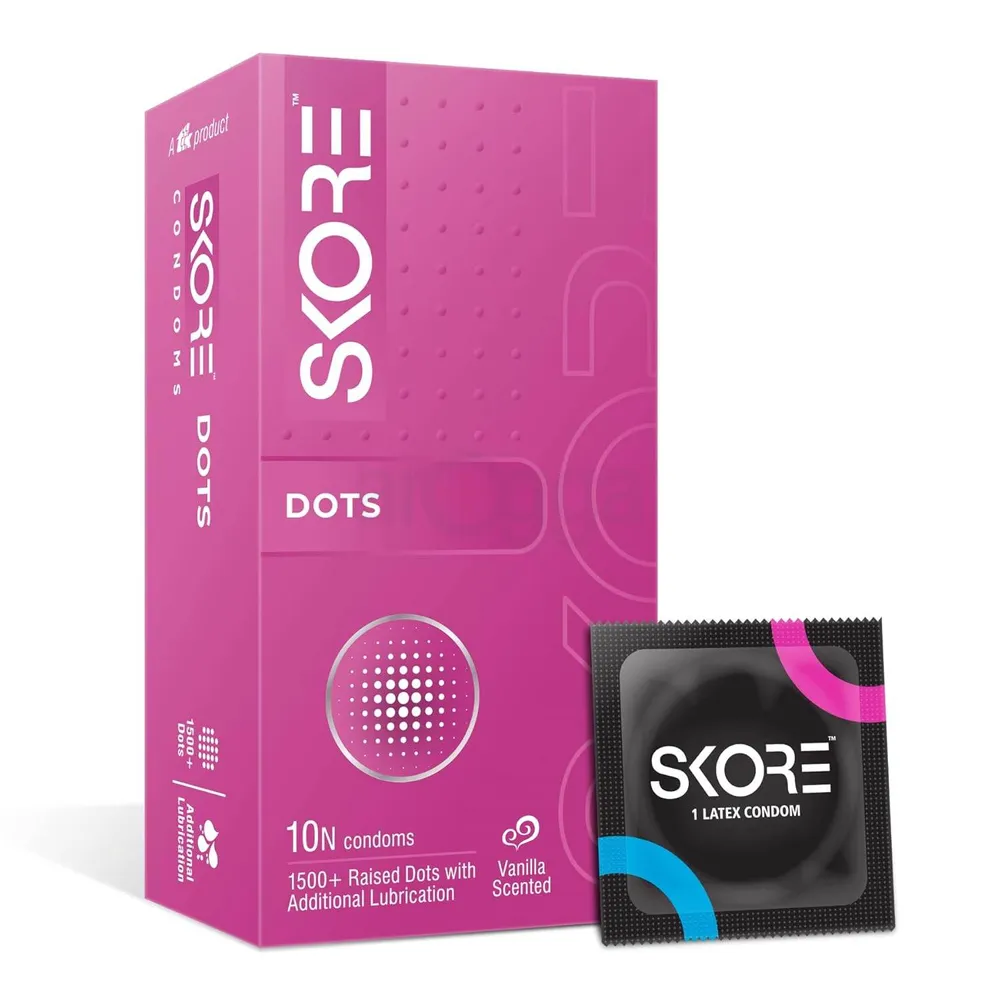 Skore Dots 1500+ Dotted Vanilla Flavoured Condom - 10pcs Pack - Arogga Online Pharmacy