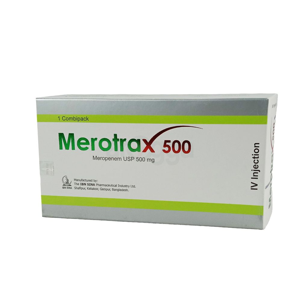 Merotrax 500mg IV 500mg/vial Injection - Arogga Online Pharmacy
