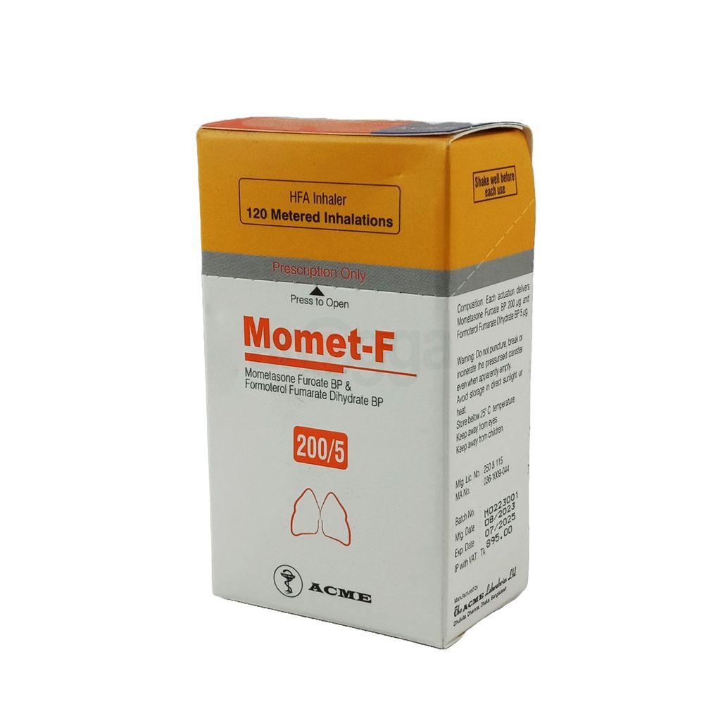 Momet-F 200/5 200mcg+5 mc/puff Inhaler - Arogga Online Pharmacy