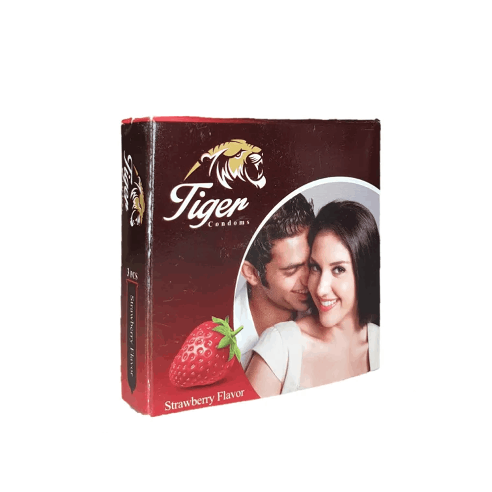 Tiger Dotted Condom Strawberry Flavor 3's Pack - Arogga Online Pharmacy