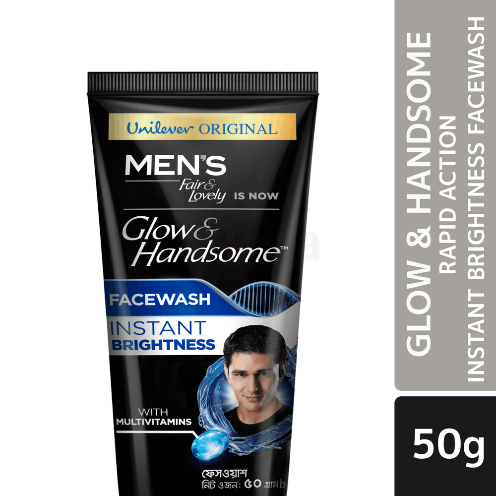 Glow & Handsome Face Wash Rapid Action Instant Brightness 50g - Arogga ...