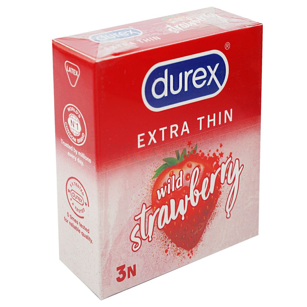Durex Extra Thin Wild Strawberry Flavored Condom - 3Pcs Pack - Arogga ...