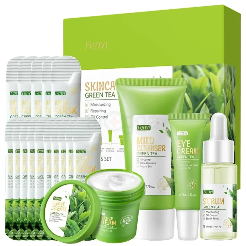 Fenyi Skincare Green Tea Set (Cleanser, Serum, Eye Cream, Essence Cream ...