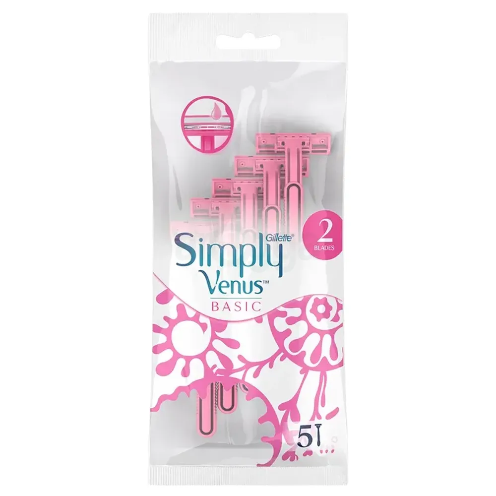 Gillette Simply Venus Basic Razor for Women - 5 pcs - Arogga Beauty Store