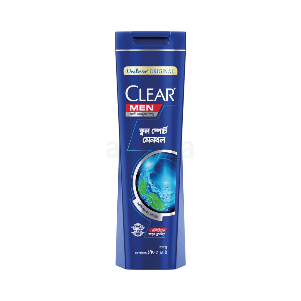 Clear Men Cool Sport Menthol Anti-Dandruff Shampoo 170ml (Unilever Original) - Arogga Beauty Store