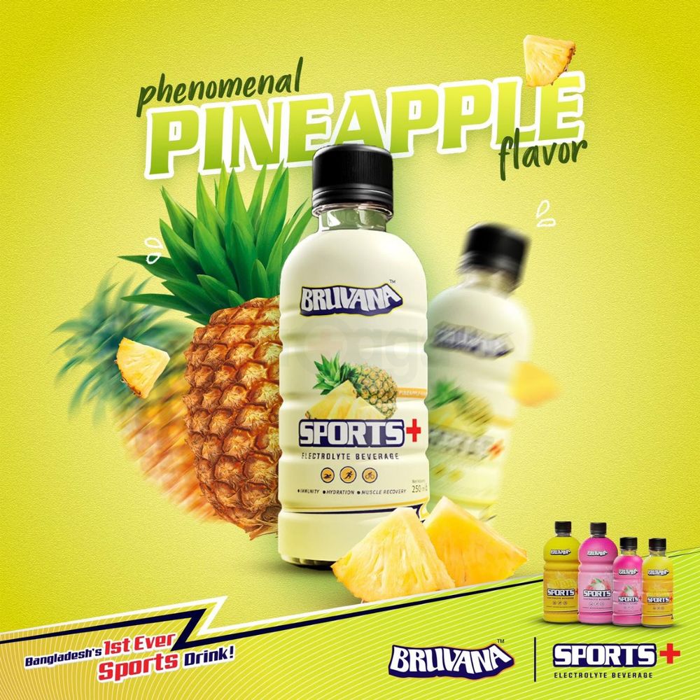 Bruvana Sports+ Electrolyte Beverage (Pineapple Flavor) 250ml - Arogga Ltd