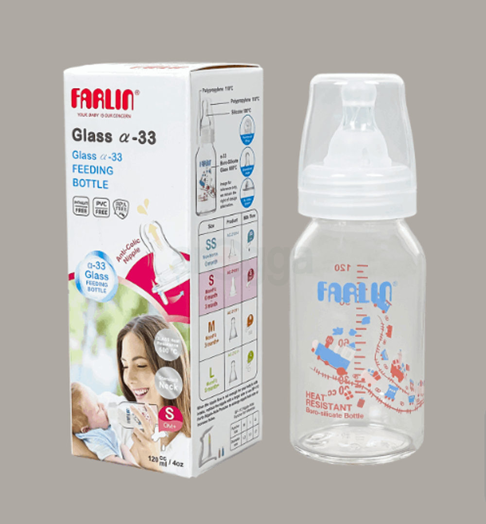 Farlin Heat Resistant Glass Feeder, MomFit, Anti-Colic Design- 120ml ...