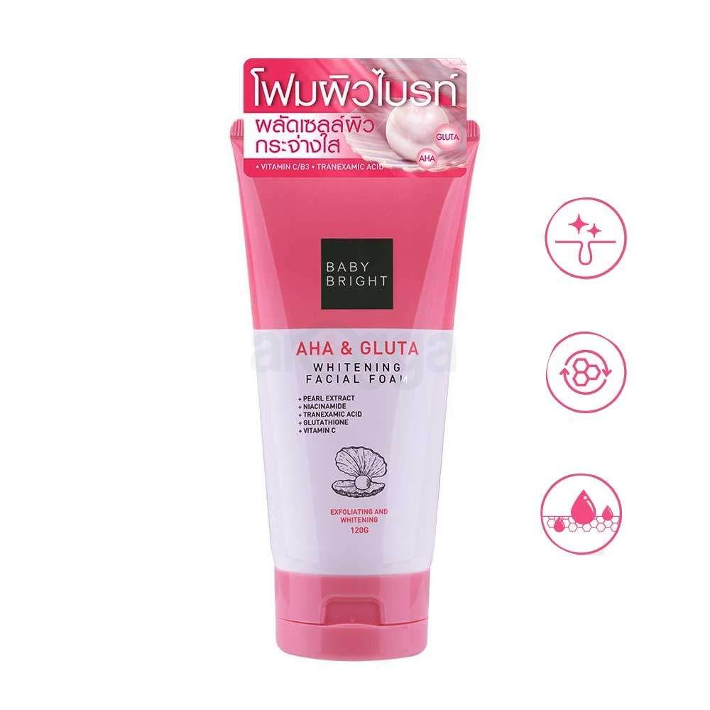 Baby Bright AHA & Gluta Whitening Facial Foam 120gm - Arogga Beauty Store