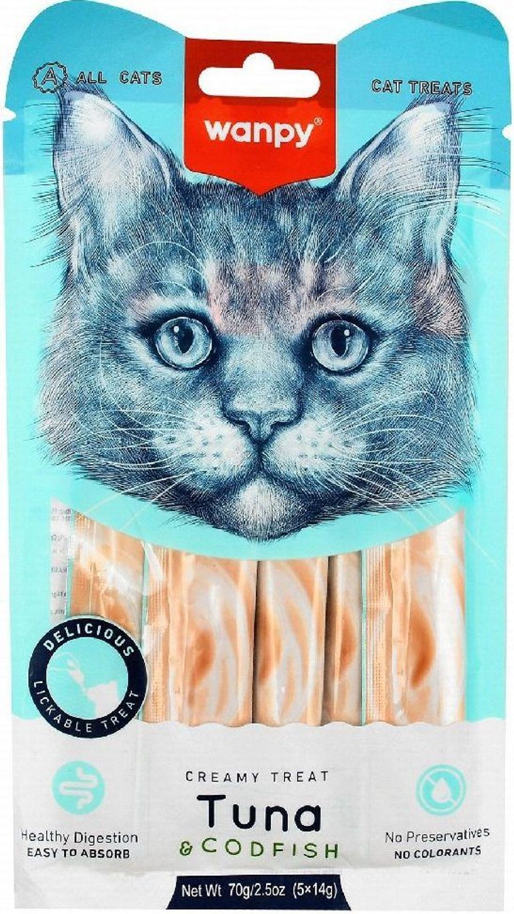 Wanpy Cat Creamy Treat Tuna & Codfish - (5×14g) Pouch - Arogga Online ...