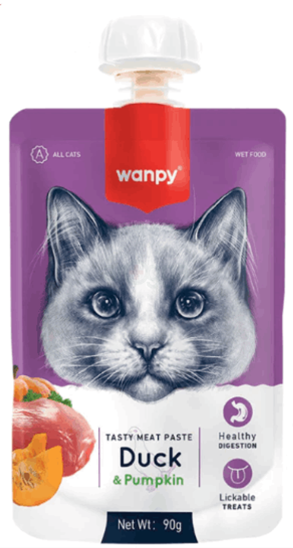 Wanpy Adult Cat Food Tasty Meat Paste Fresh Duck & Pumpkin - 90g Pouch ...