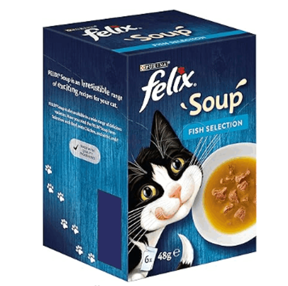 Purina Adult Cat Food Felix Soup Fish Selection Tuna,Plaice,Cod Flavor ...