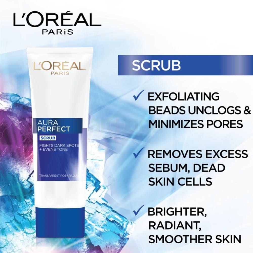 Loreal Paris White Aura Perfect Scrub Fights Dullness Evens Tone with Transparent Rosy Radiance Arogga Beauty Store
