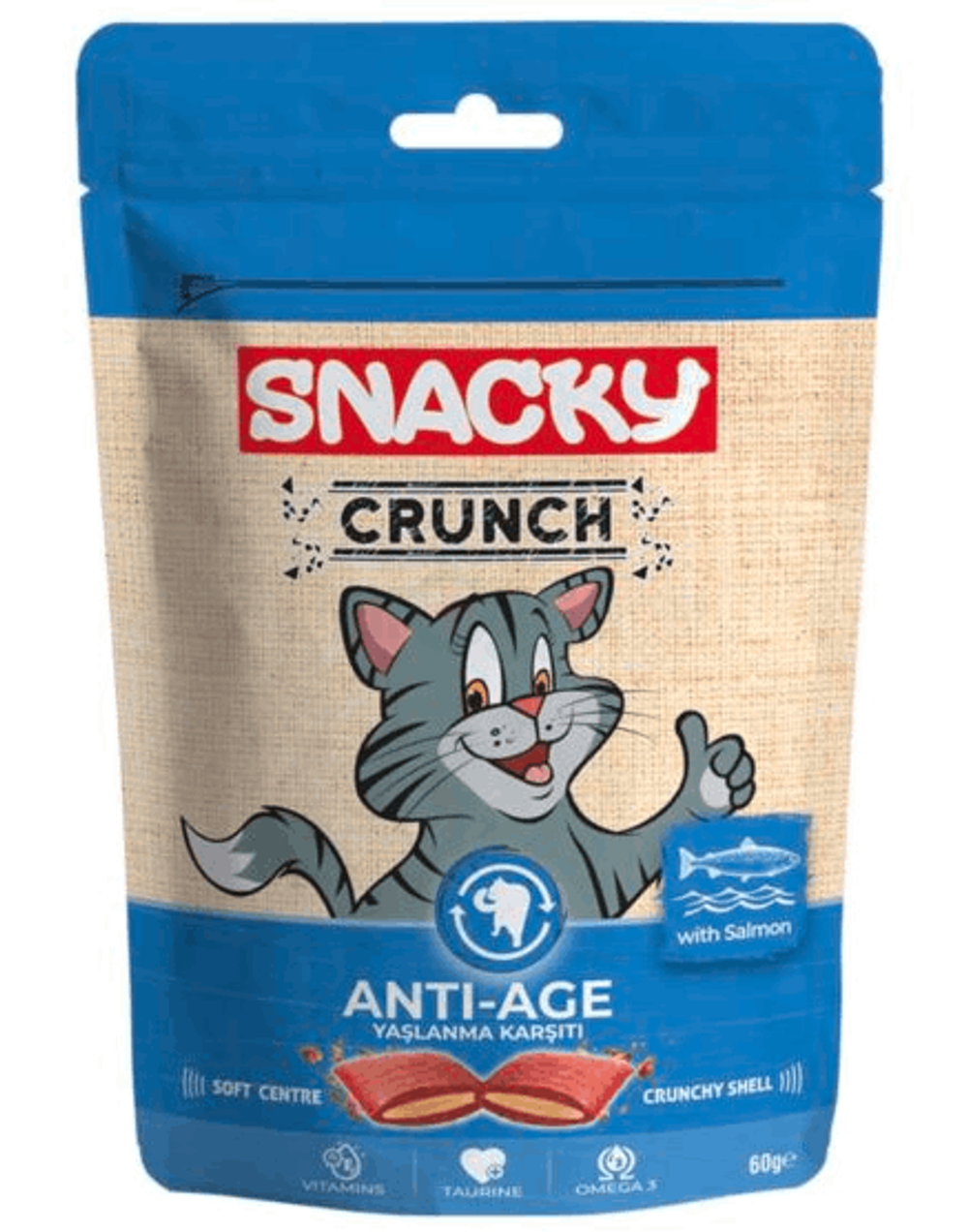 Snacky Crunch Cat Food Anti-Age With Salmon Treat - 60g Pouch 60gm Cat ...