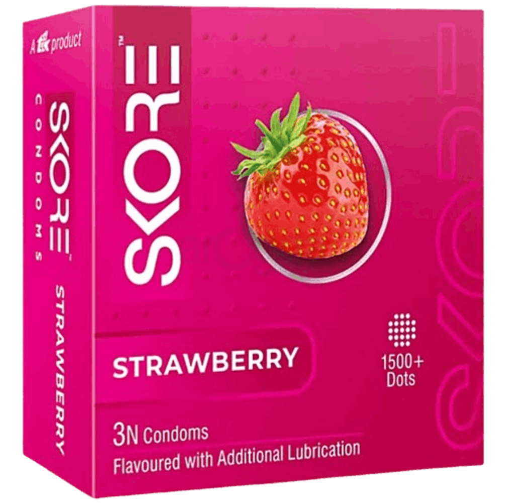 Skore Strawberry 1500+ Dotted with Extra Lubrication Condom - 3Pcs Pack - Arogga Online Pharmacy