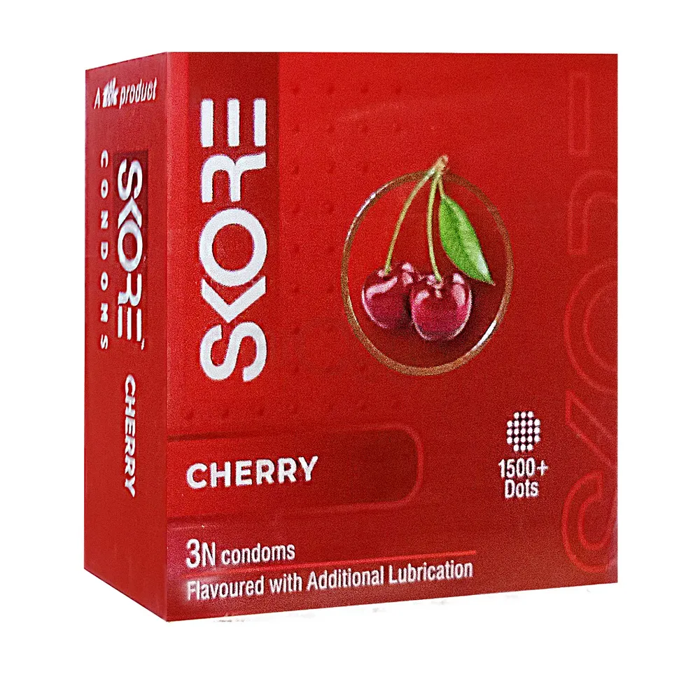 Skore Cherry Flavored 1500+ Dotted with Extra Lubrication Condom - 3Pcs Pack New(India) - Arogga ...