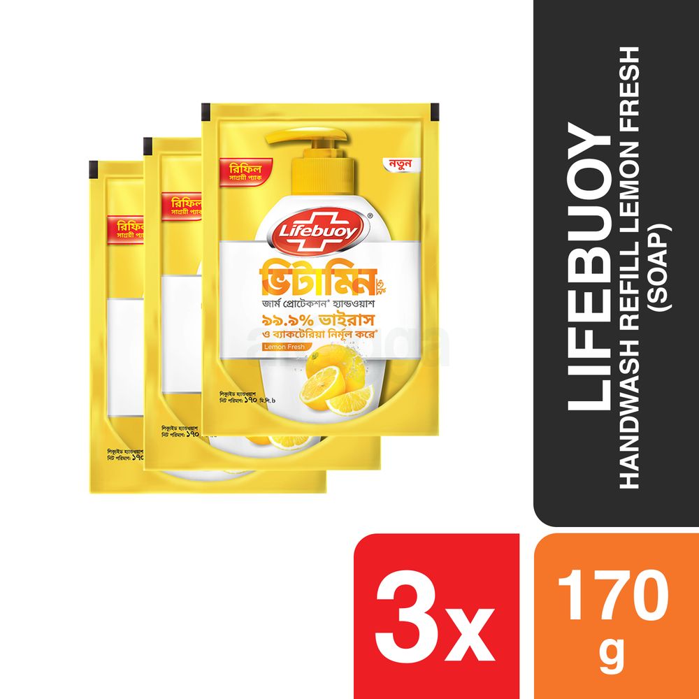 Lifebuoy Handwash (Soap) Lemon Fresh Refill 170ml (Bundle of 3 ...